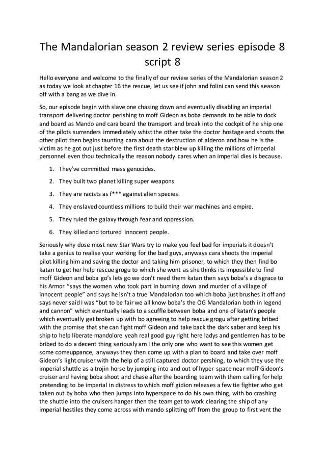 The mandalorian season 2 review series episode 8 script 8 | DOCX ...