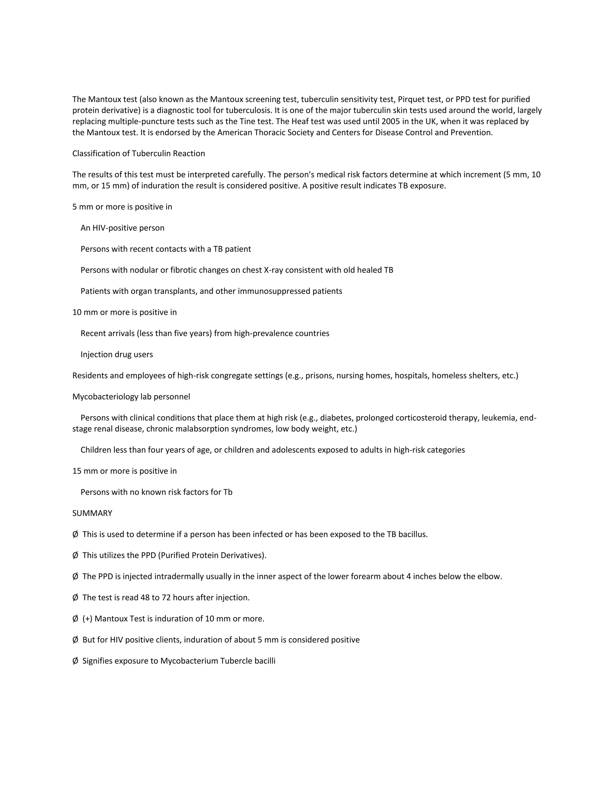 The mantoux test | DOCX