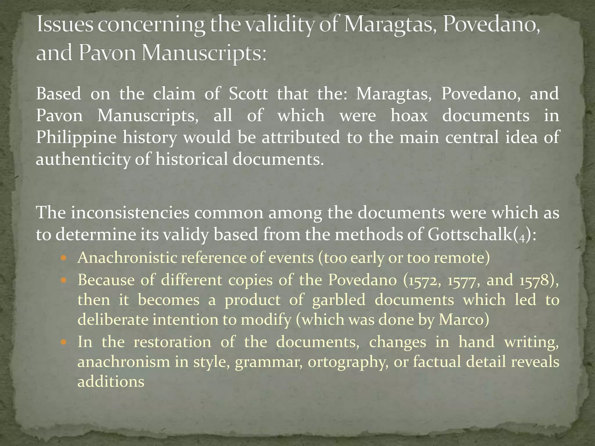 The maragtas, povedano and pavon manuscripts presentation | PPTX
