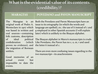 The maragtas, povedano and pavon manuscripts presentation | PPTX