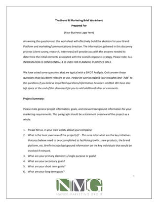 The marketing brief worksheet developed by napier marketing group | PDF