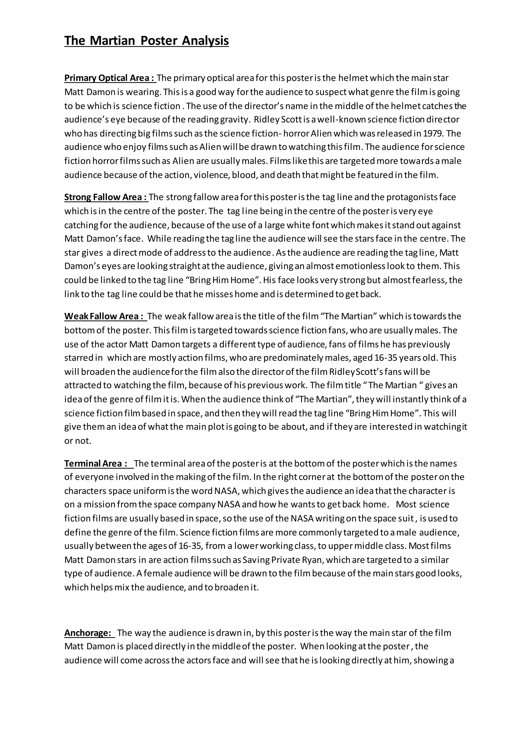 The martian poster analysis | DOCX