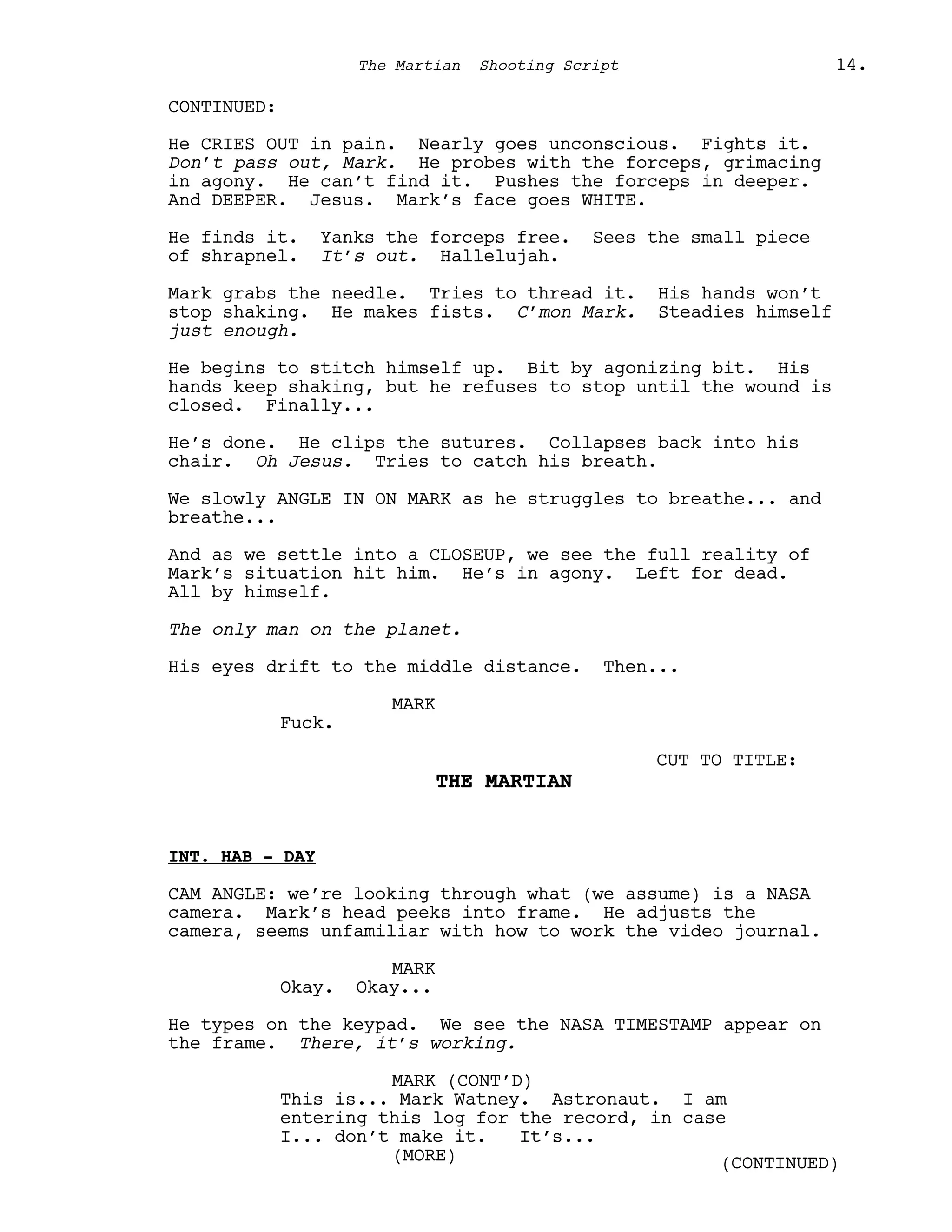 Film Senaryo Örnekleri : Marslı (The Martian Screenplay) | PDF