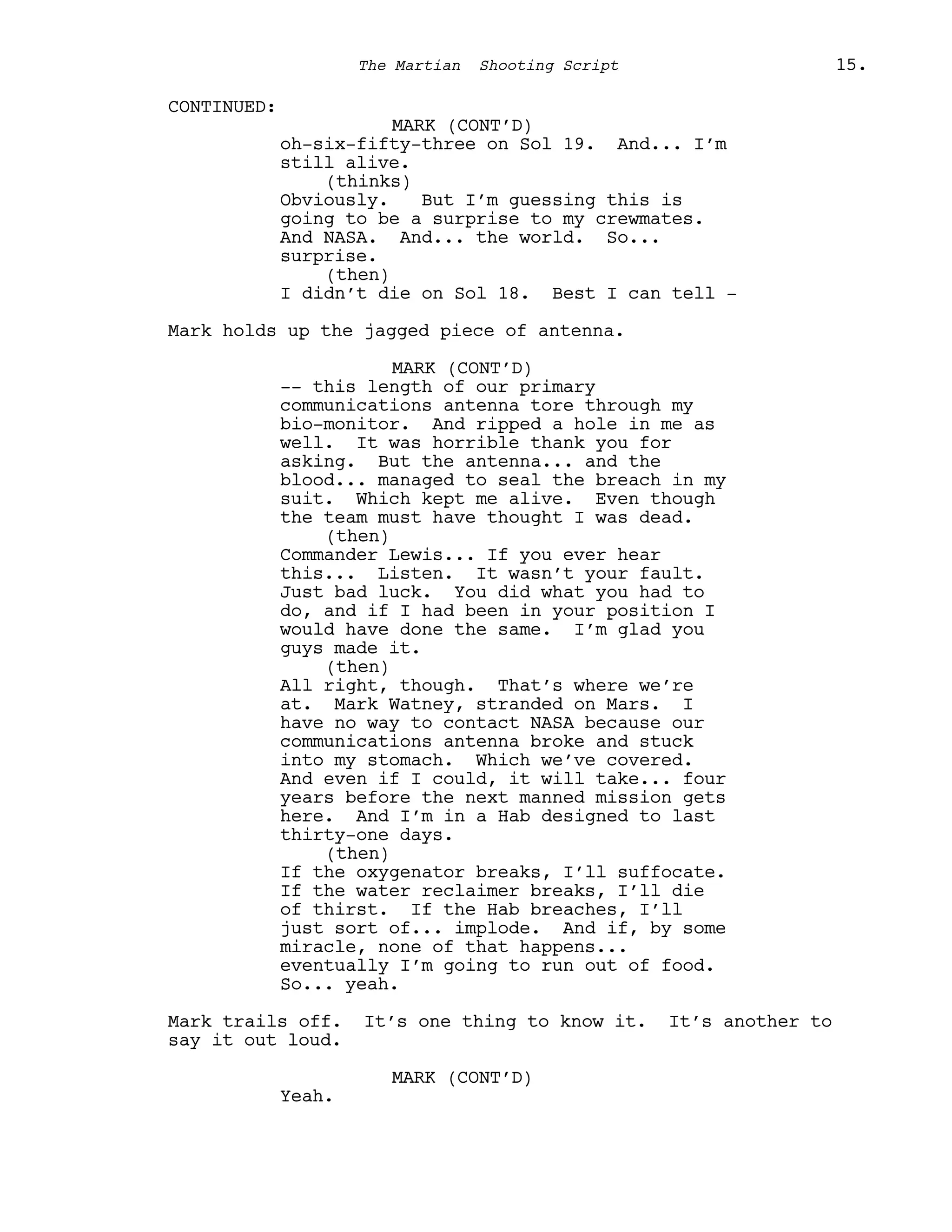 Film Senaryo Örnekleri : Marslı (The Martian Screenplay) | PDF