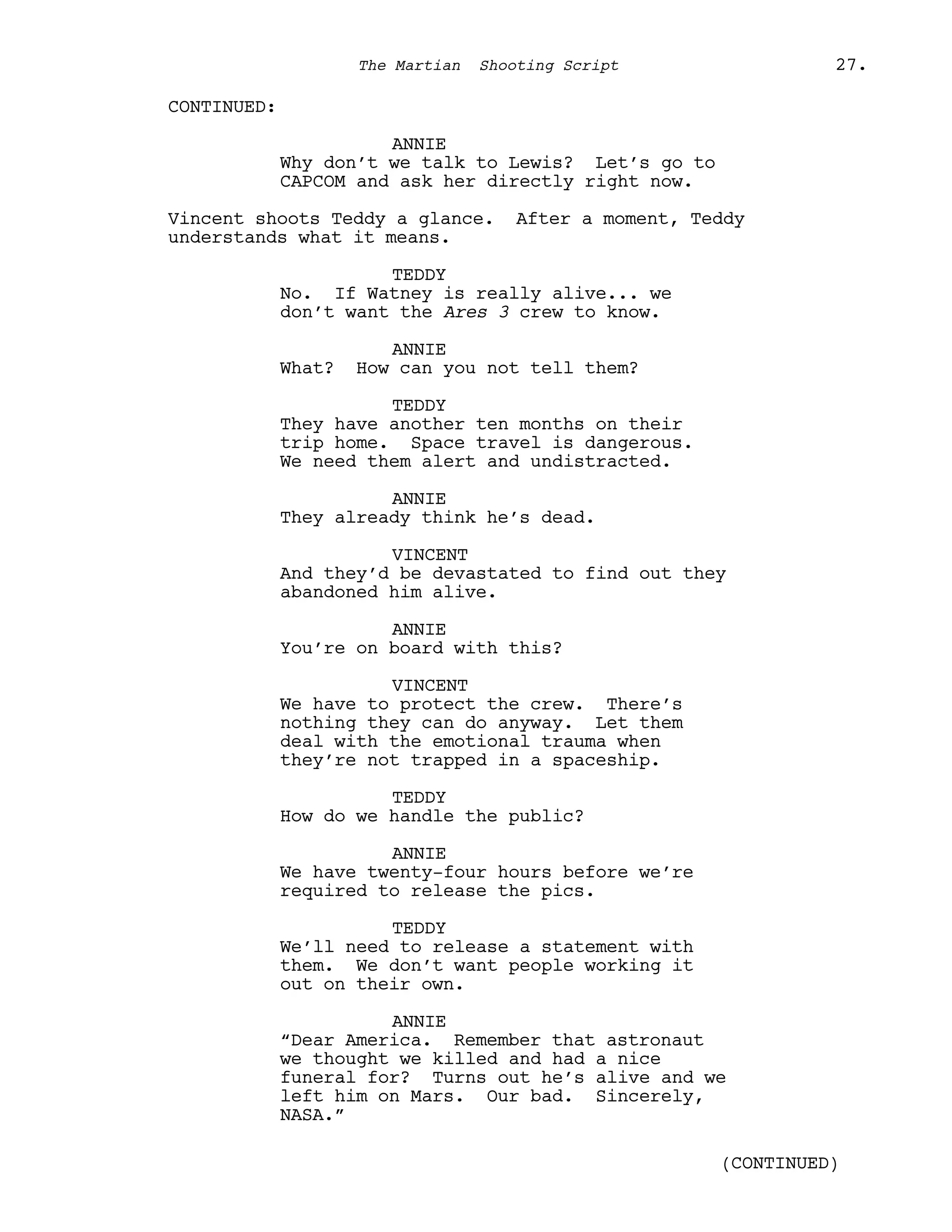 Film Senaryo Örnekleri : Marslı (The Martian Screenplay) | PDF