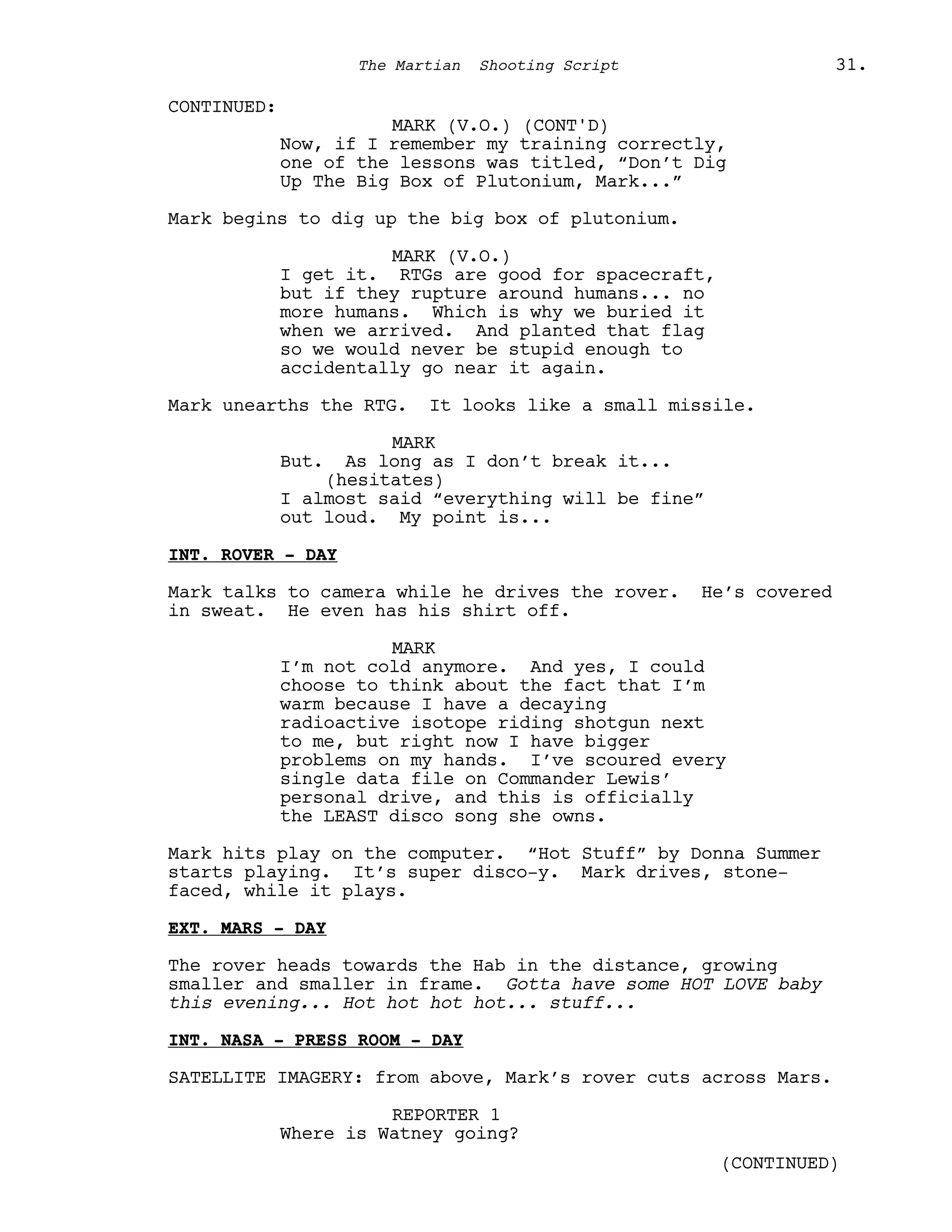 Film Senaryo Örnekleri : Marslı (The Martian Screenplay) | PDF