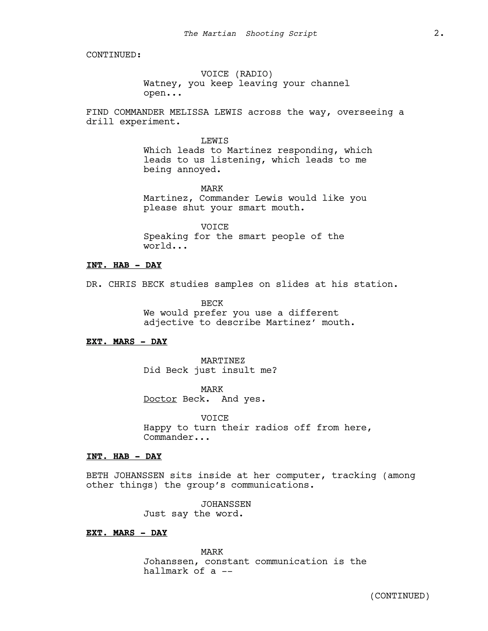 Film Senaryo Örnekleri : Marslı (The Martian Screenplay) | PDF