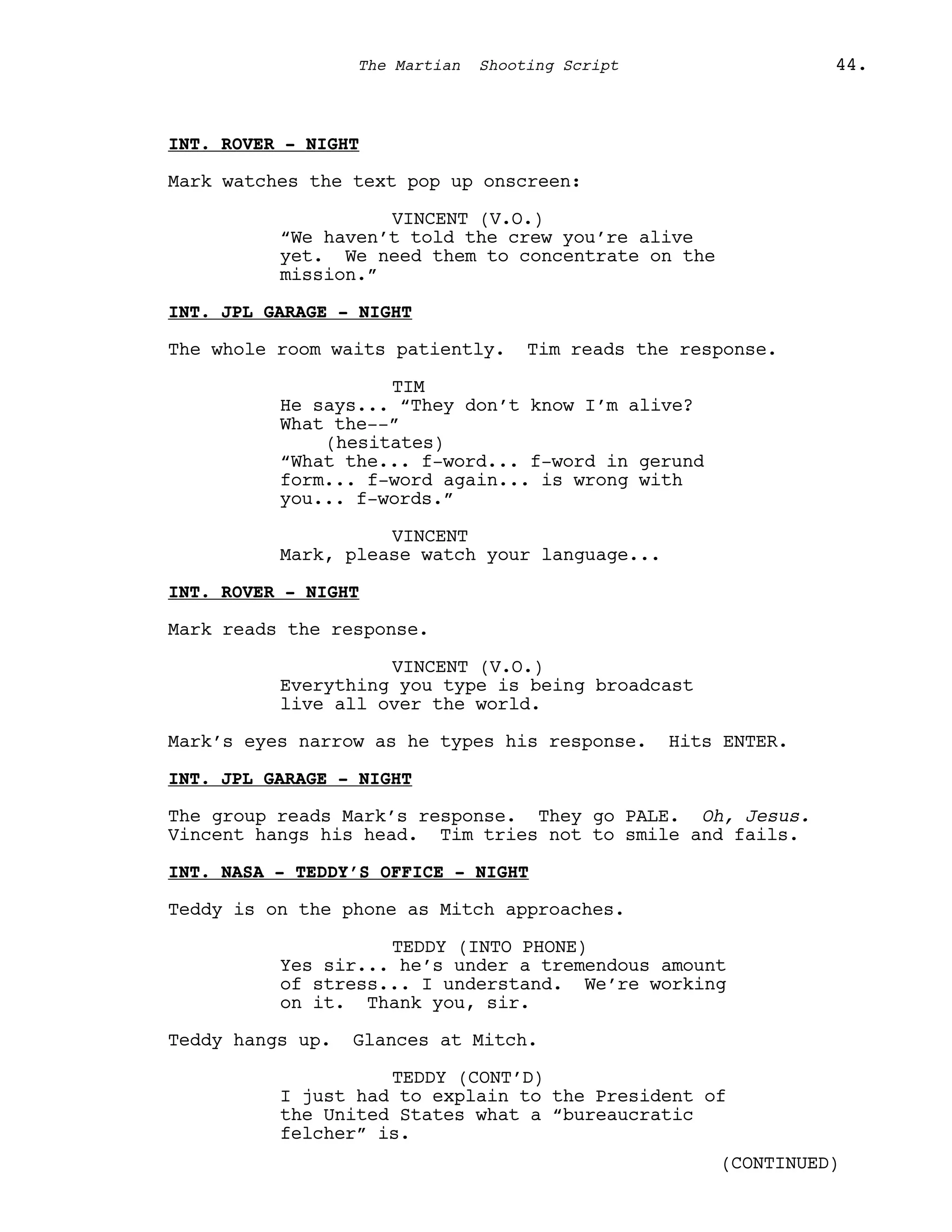 Film Senaryo Örnekleri : Marslı (The Martian Screenplay) | PDF