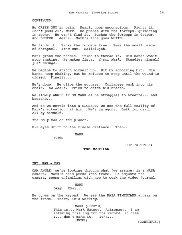 Film Senaryo Örnekleri : Marslı (The Martian Screenplay) | PDF | Space ...