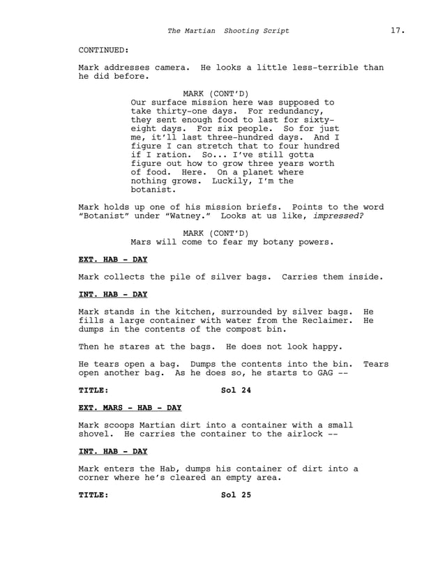 Film Senaryo Örnekleri : Marslı (The Martian Screenplay) | PDF | Space ...