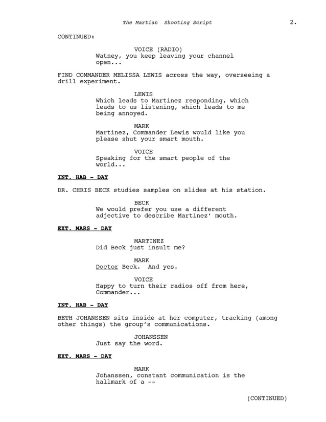 Film Senaryo Örnekleri : Marslı (The Martian Screenplay) | PDF | Space ...