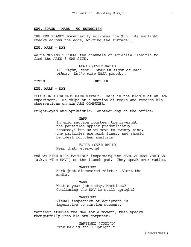 Film Senaryo Örnekleri : Marslı (The Martian Screenplay)