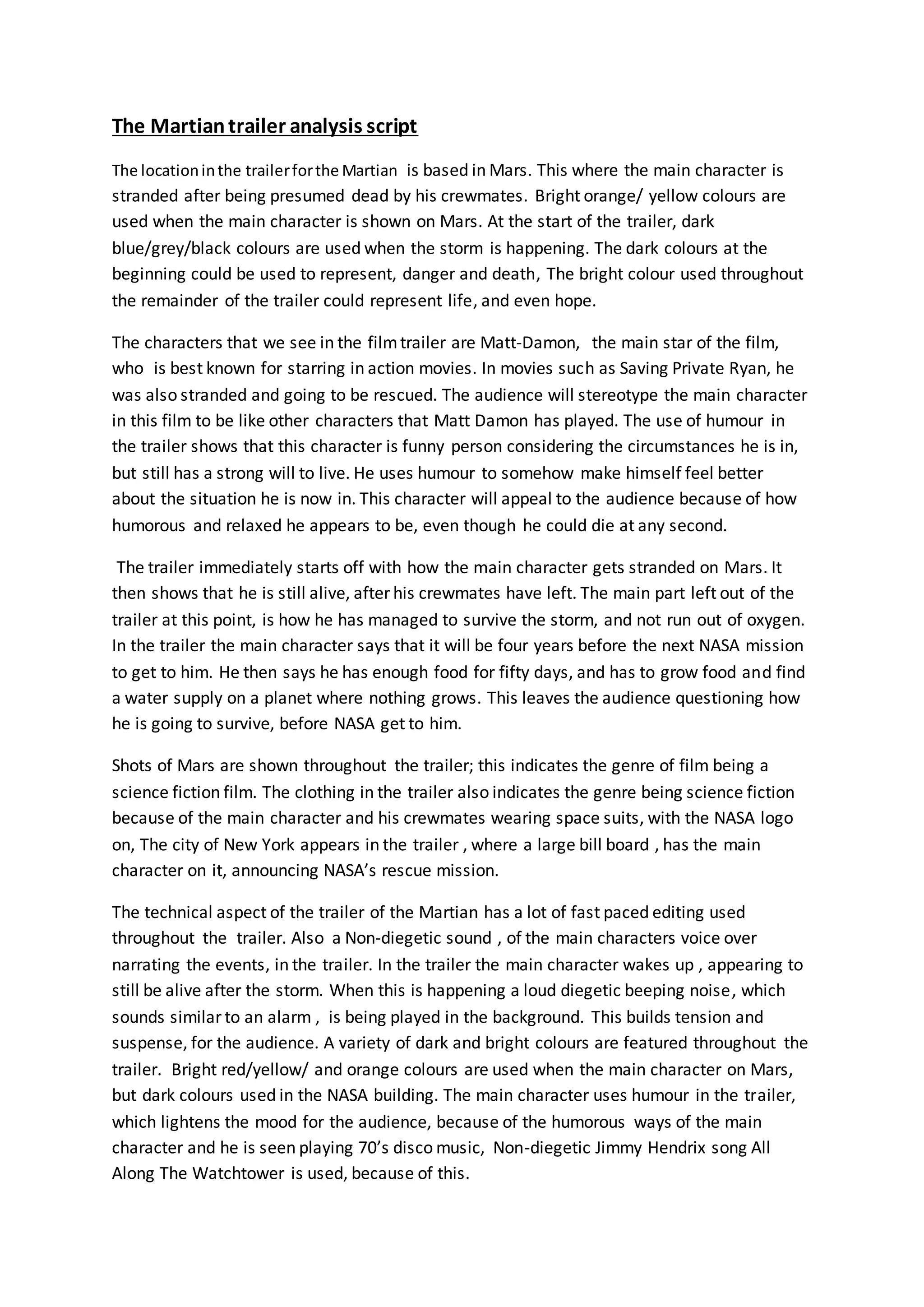 The martian trailer analysis script | PDF