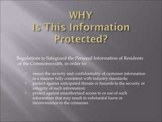 The Massachusetts Data Protection Regime | PPT | Legal Services ...