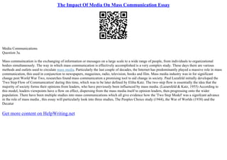 The Mass Of Mass Communication Essay | PDF