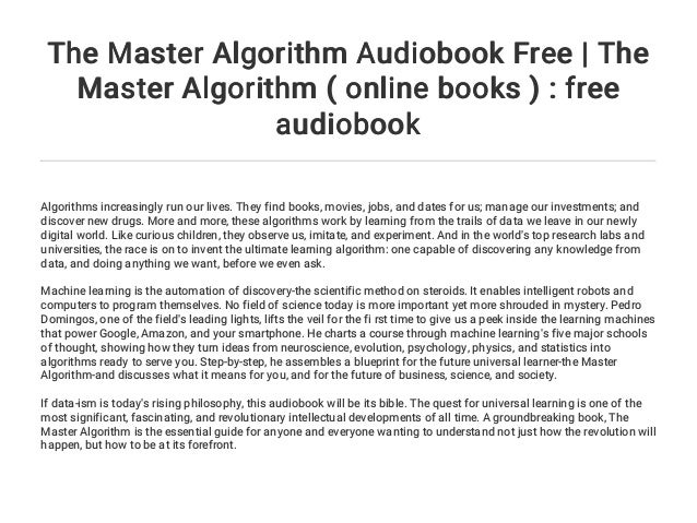 The Master Algorithm Audiobook Free | The Master Algorithm ( online ...