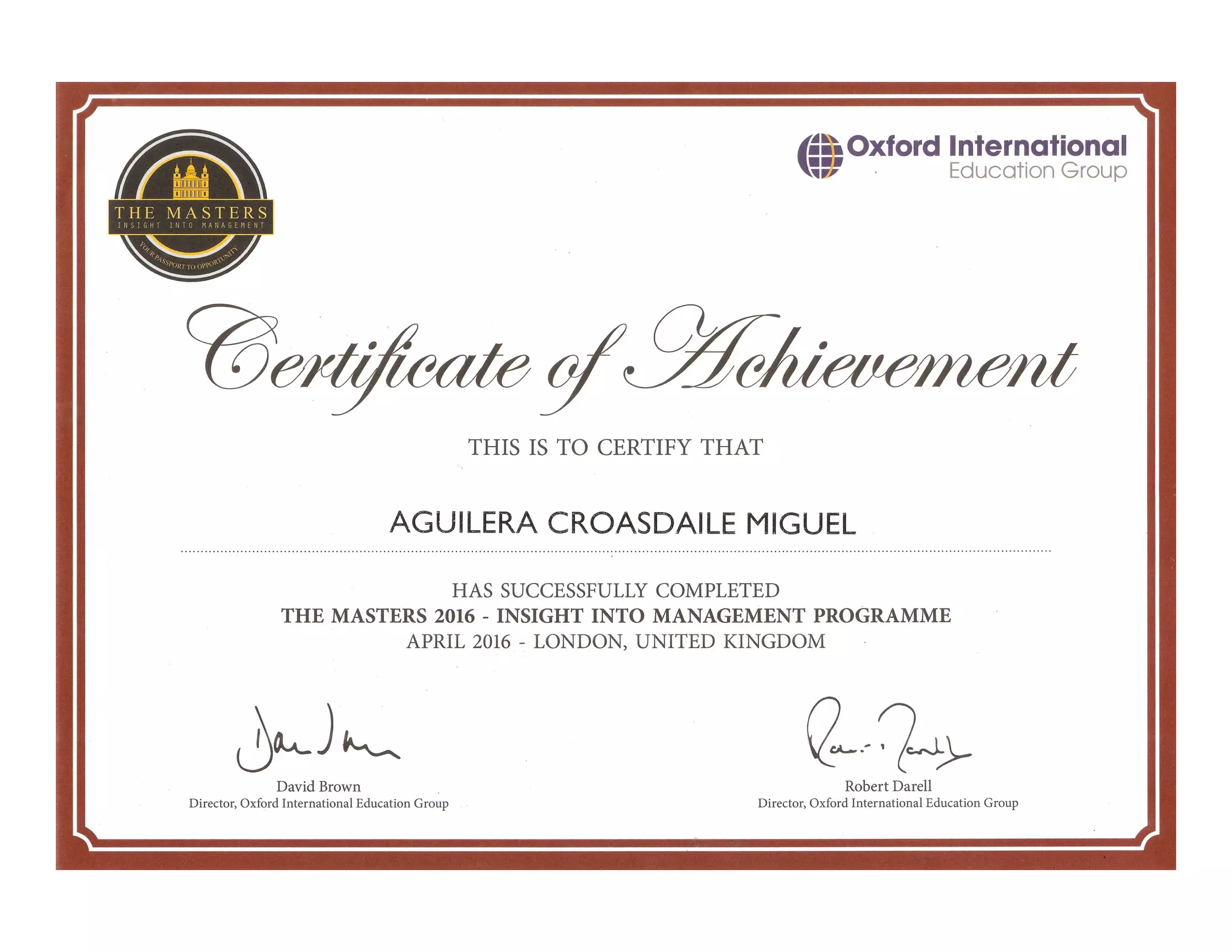 The Masters - Insight Into Management (Oxford Education Group) 2016 | PPT