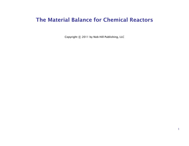The Material Balance for Chemical Reactors | PDF | Chemistry | Science
