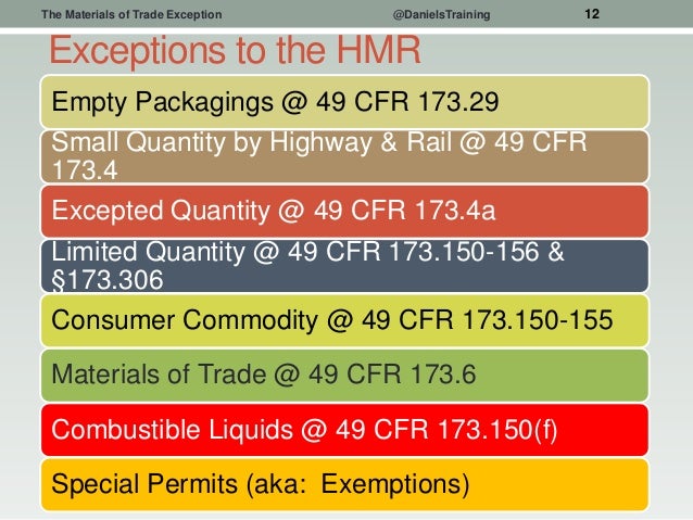 49 CFR 173.6 - The Materials of Trade Exception to the Hazardous Mate…
