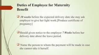 The Maternity benefit act.ppt for lawmstudent | PPT