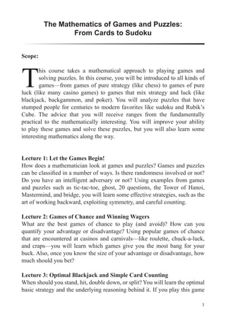 The mathematics of games and puzzles from cards to sudoku | PDF