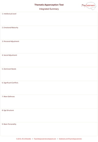 Thematic Apperception Test >> Conduction Kit v1.0 | PDF