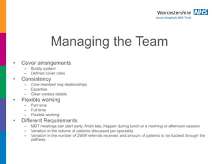 Elective Care Conference: the role of the MDT coordinator role | PDF