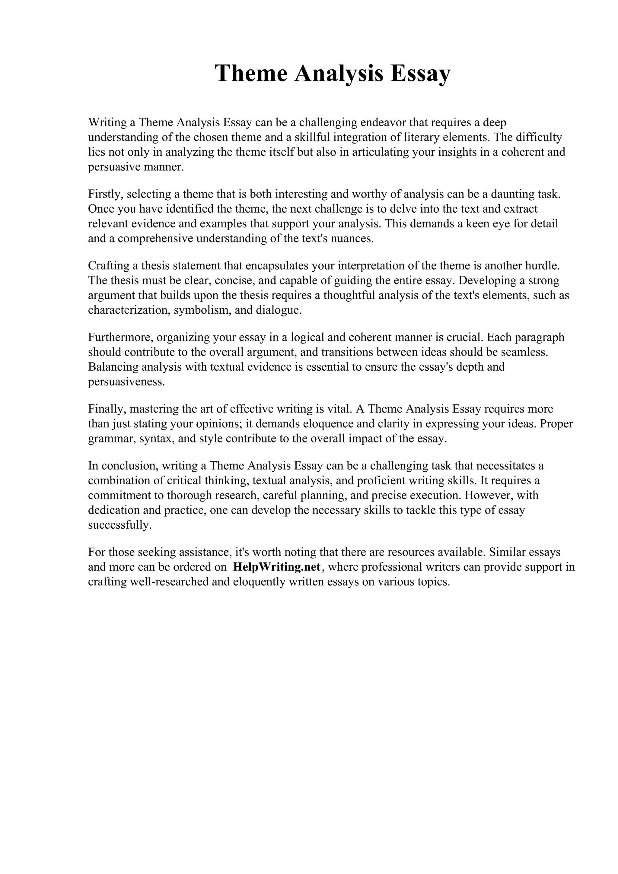 Theme Analysis Essay. Brandman University | PDF