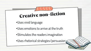 Analyzing theme and techniques in creative non-fiction.pptx | Fiction ...