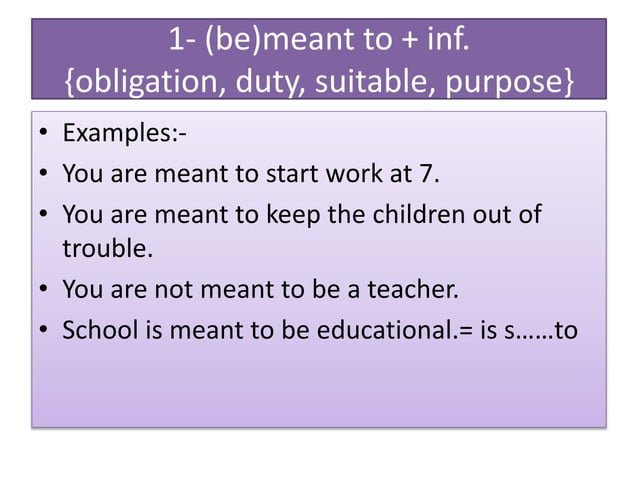 Meaning and form of Meant to vs Supposed to | PPTX