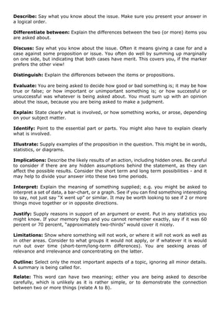 The meaning of commonly used words in exams | PDF