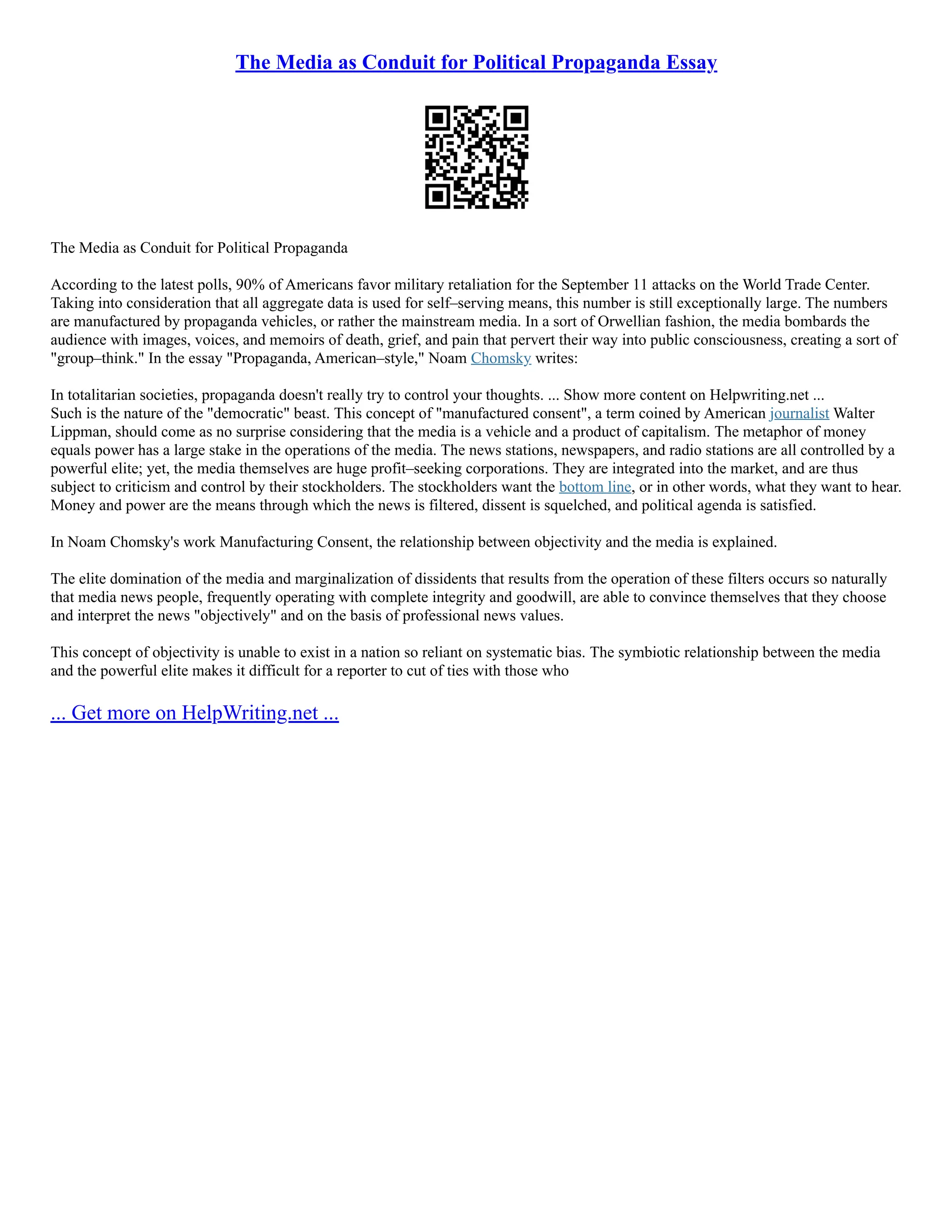 The Media As Conduit For Political Propaganda Essay | PDF