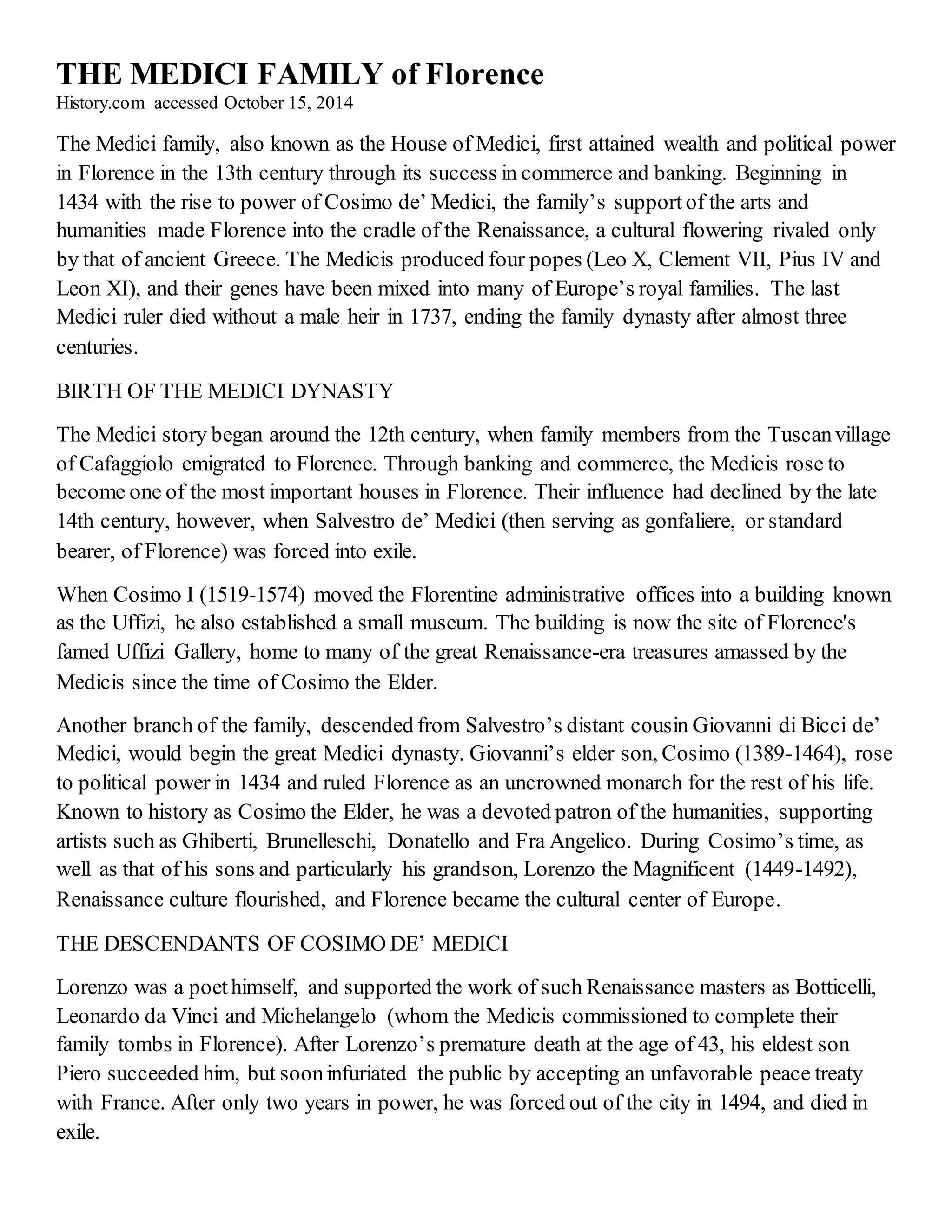 The medici family shorter | DOCX