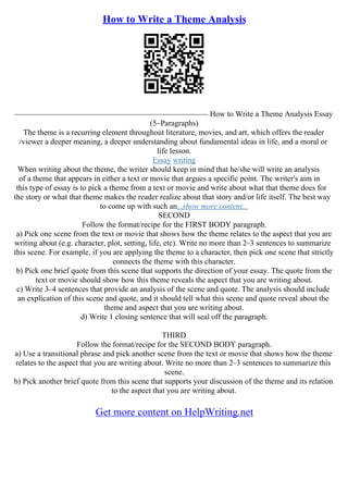 Theme Essay Example | PDF | Fiction | Books and Literature