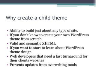 Theme frameworks & child themes | PPTX | Web Development | Internet