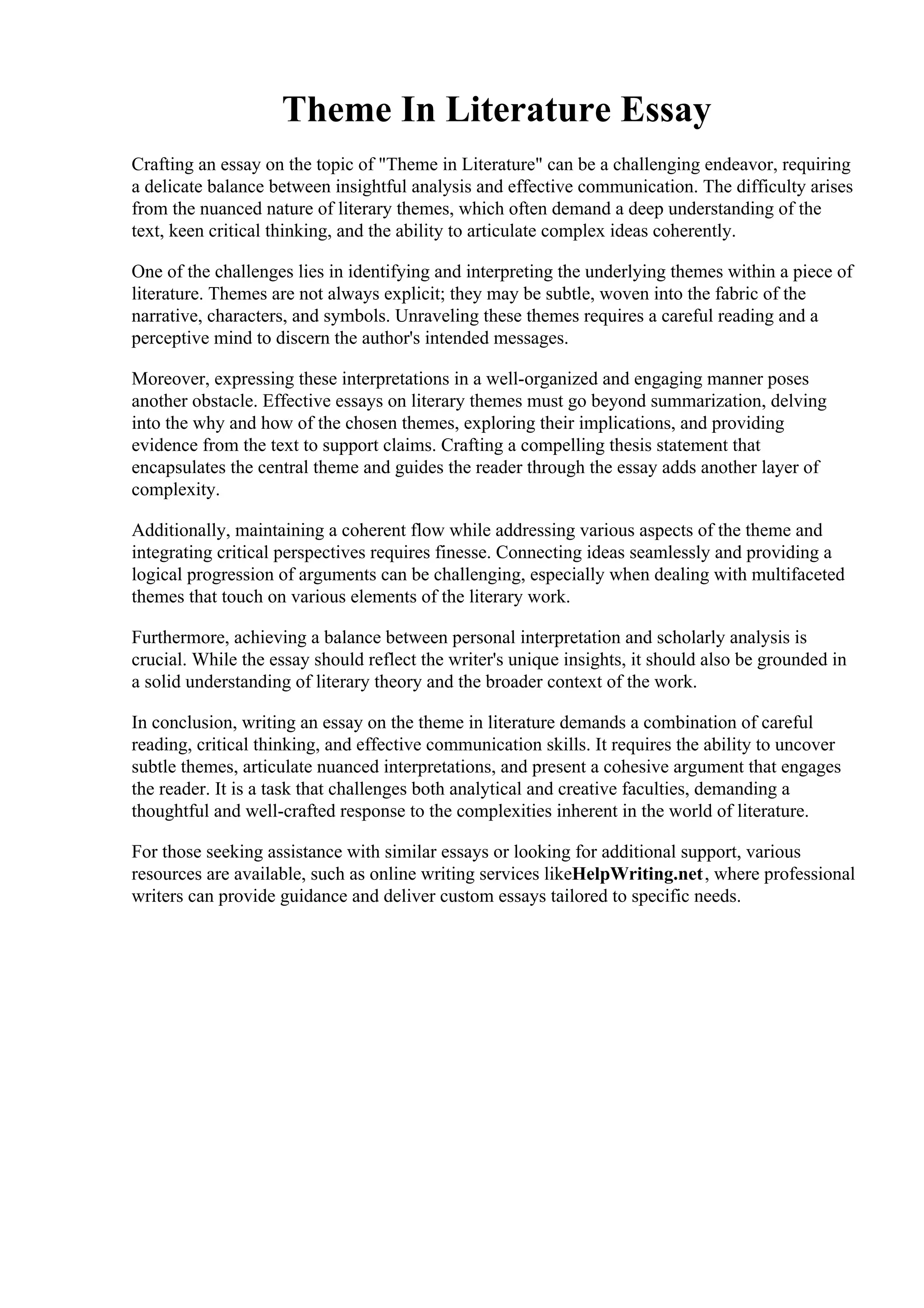 Theme In Literature Essay | PDF