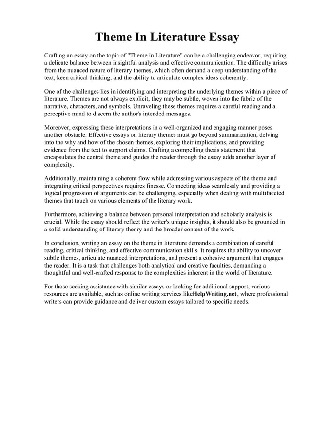 Theme In Literature Essay | PDF