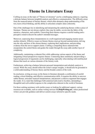 Theme In Literature Essay | PDF