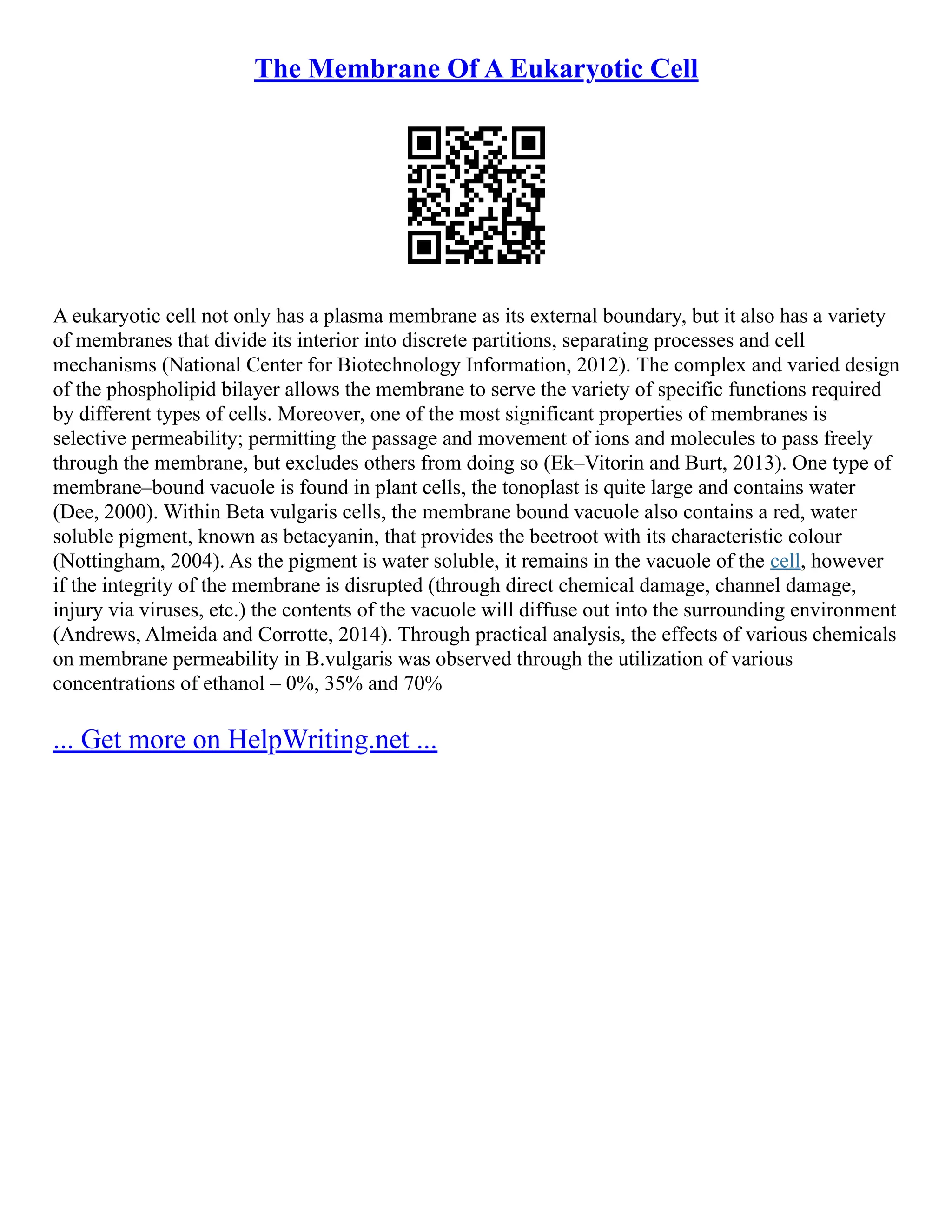 The Membrane Of A Eukaryotic Cell | PDF