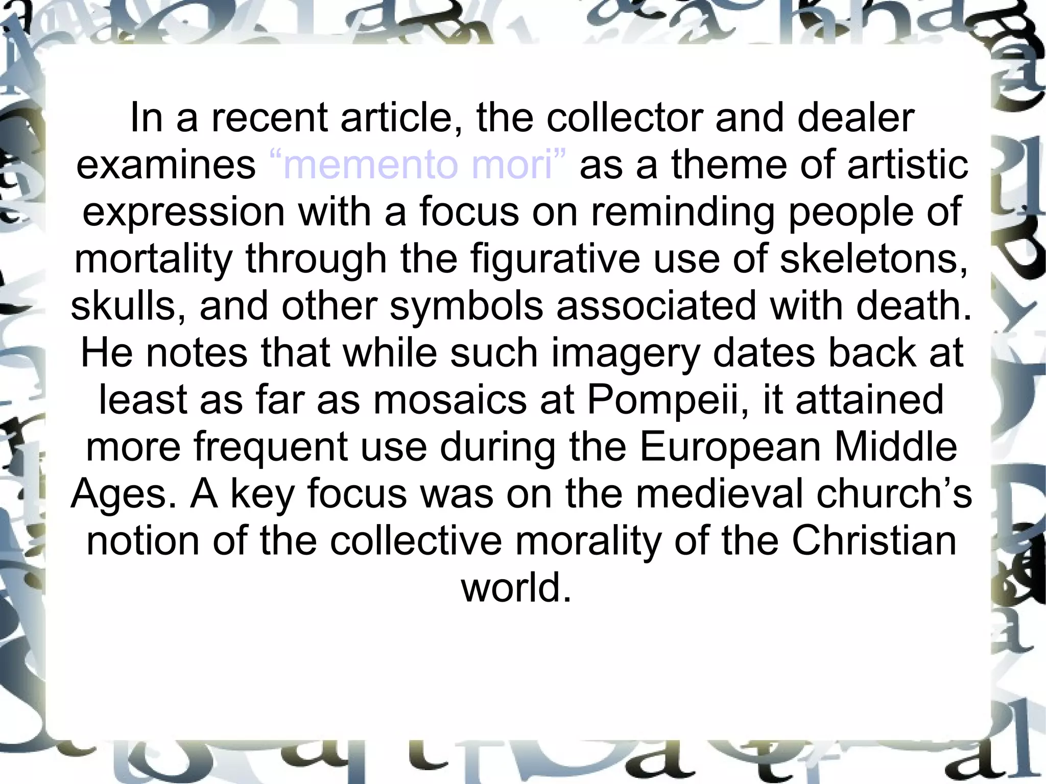 The Memento Mori Theme in European Art | PPT