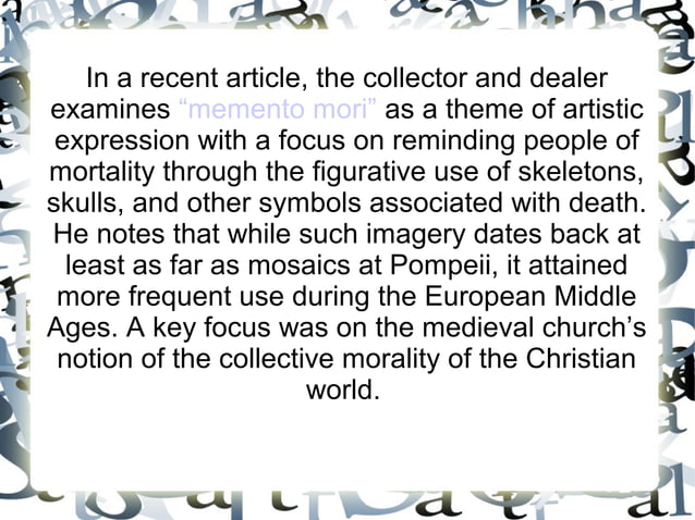 The Memento Mori Theme in European Art | PPT | Arts and Crafts ...
