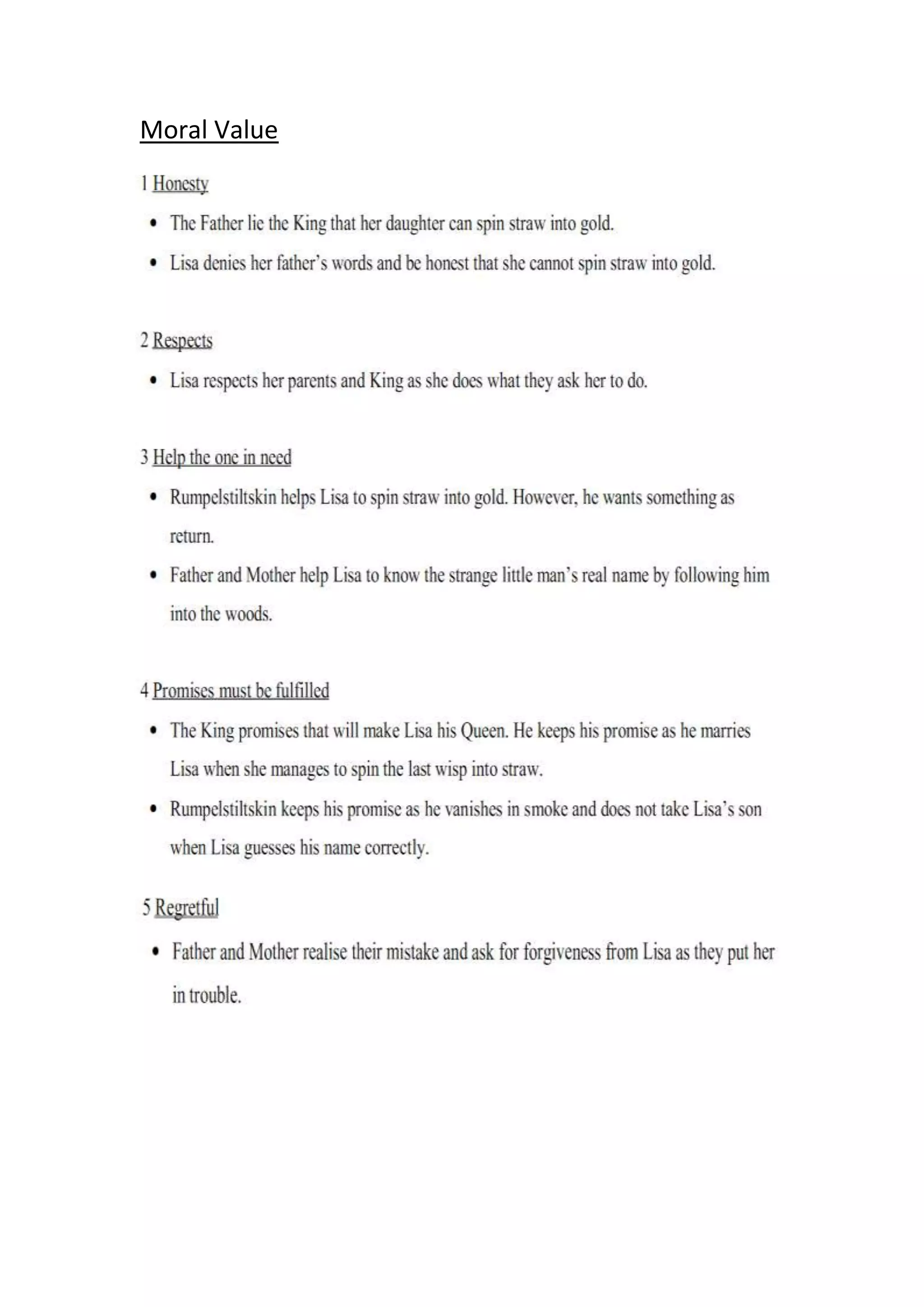 Theme & moral value Rumpelstiltskin | DOCX