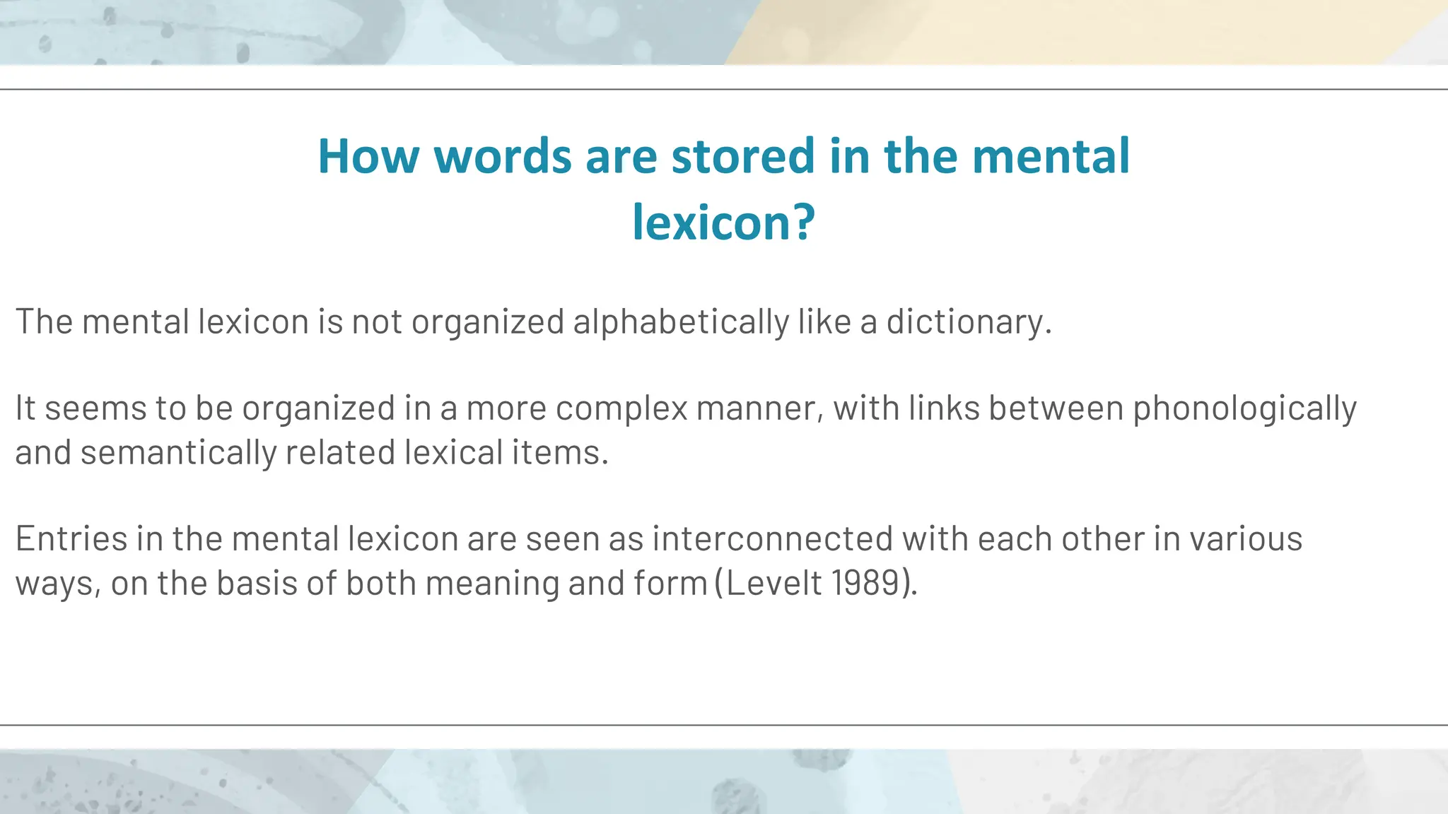 The Mental Lexicon.pdf The Mental Lexicon The Mental Lexicon | PDF