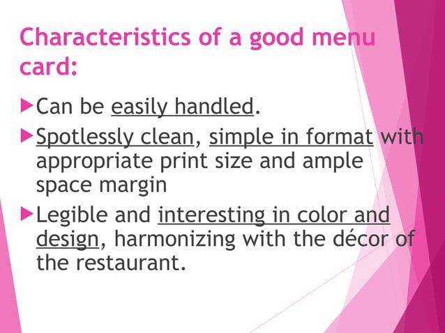 Food and Beverage Services , The Menu Lesson 2-3.ppt