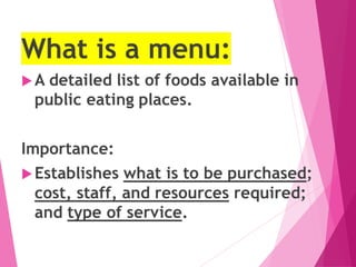Food and Beverage Services , The Menu Lesson 2-3.ppt