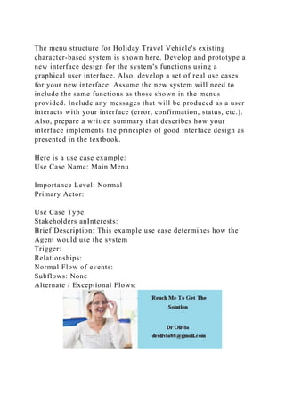 The menu structure for Holiday Travel Vehicles existing character-b.docx