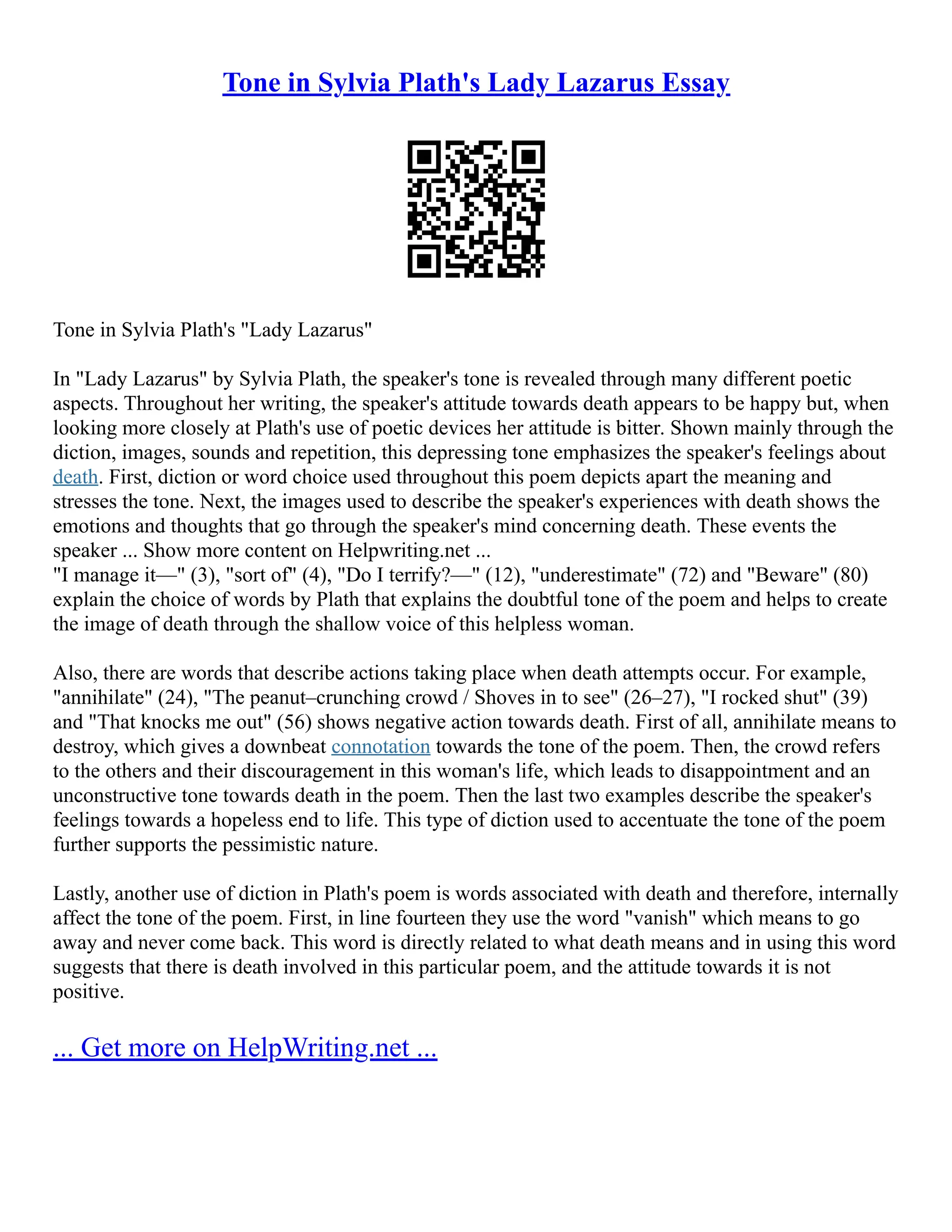 Theme Of Lady Lazarus | PDF