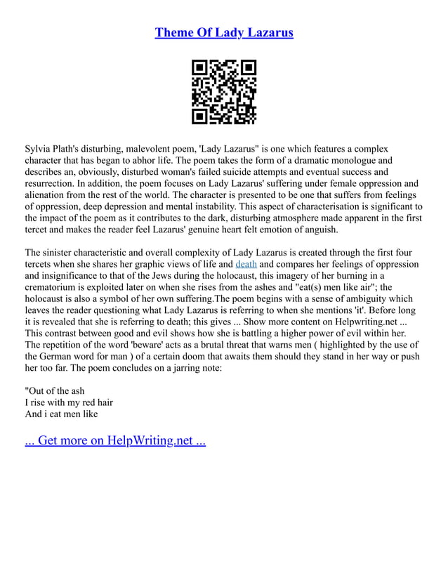 Theme Of Lady Lazarus | PDF