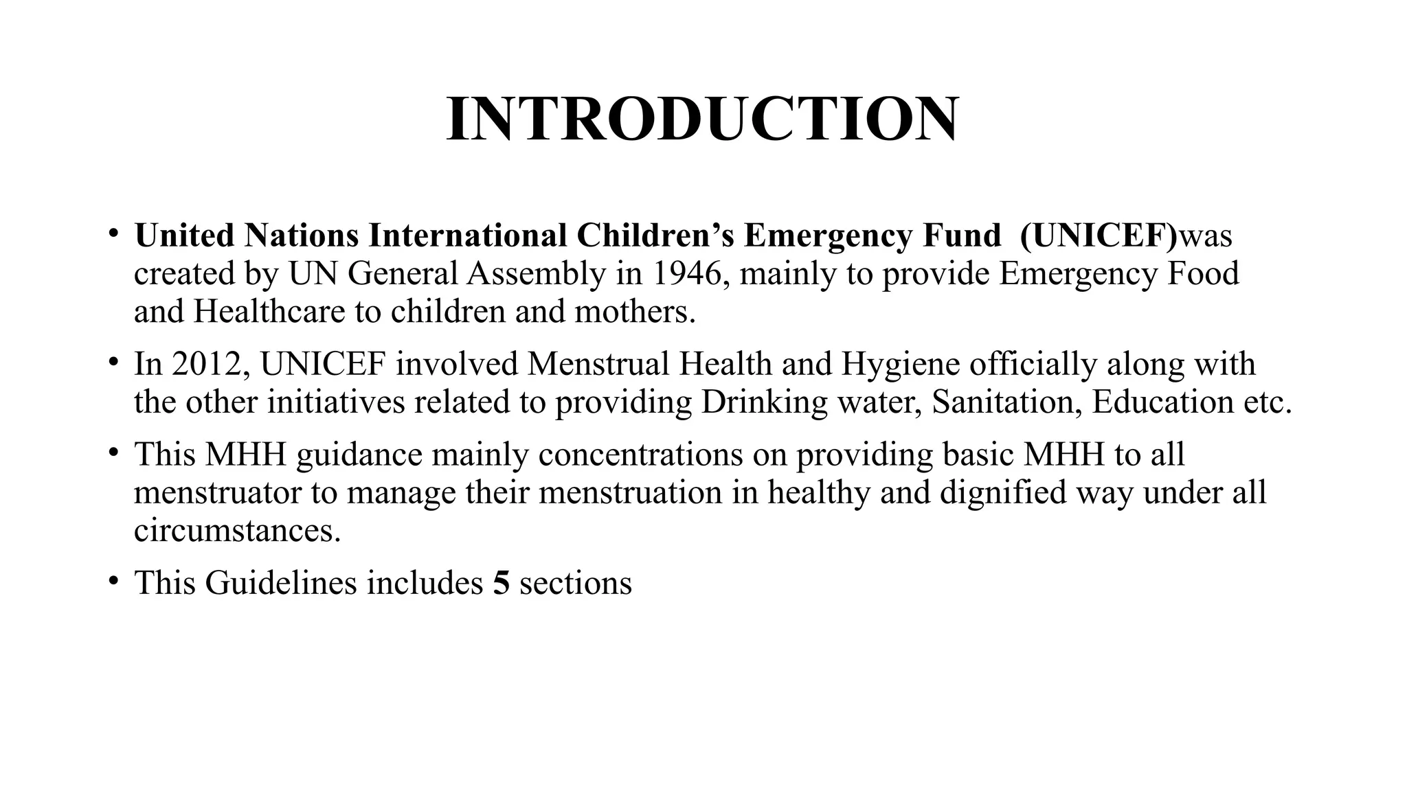 UNICEF Guidance on Menstrual Health and Hygiene | PPTX