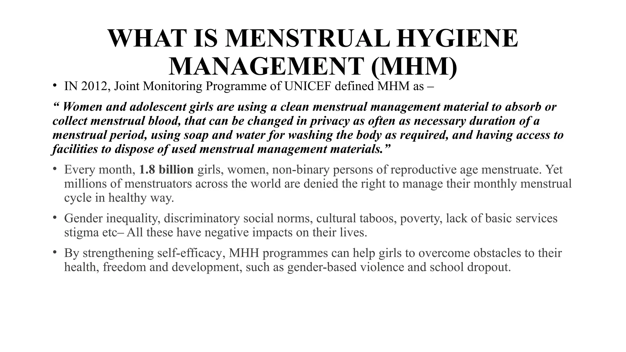UNICEF Guidance on Menstrual Health and Hygiene | PPTX | Reproductive Health | Diseases and ...